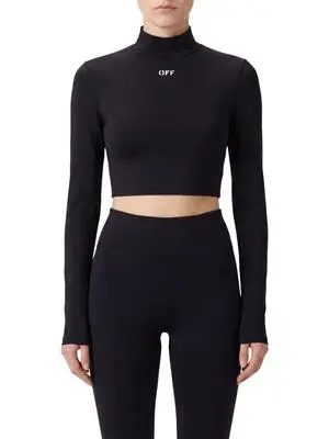 Off-White Cropped Slim-fit Turtleneck Top - Black
