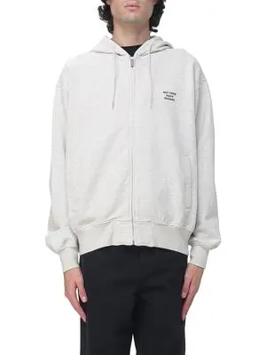 Drole De Monsieur Zipped Cotton Hoodie With Contrast Logo - Grey