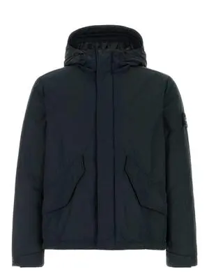Stone Island Recycled Nylon Hooded Windbreaker Jacket With Compass Logo - Blue