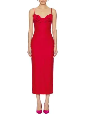 Magda Butrym Midi Sheath Dress In Wool With Square Neckline And 3d Flower - Red