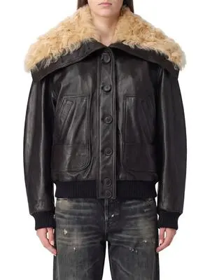 Attico Relaxed Fit Shearling Bomber Jacket With Fur Sailor Collar - Black