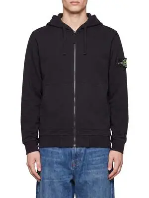 Stone Island Cotton Zip-up Hoodie With Dropped Shoulders Black
