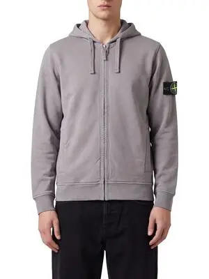 Stone Island Cotton Zip-up Hoodie With Dropped Shoulders Grey