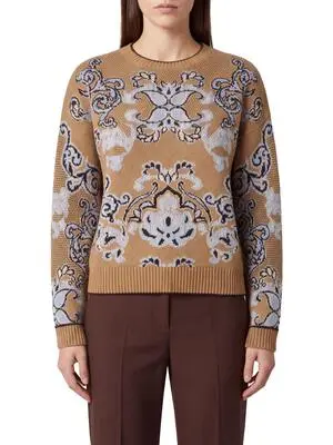 TWINSET Floral Pattern Wool & Cashmere Blend Jumper - Brown