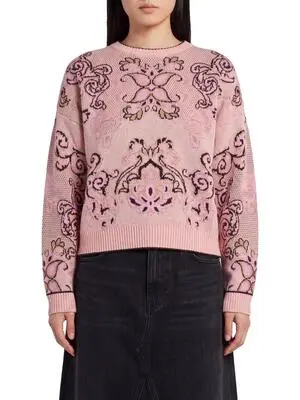 TWINSET Floral Pattern Wool & Cashmere Blend Jumper - Pink