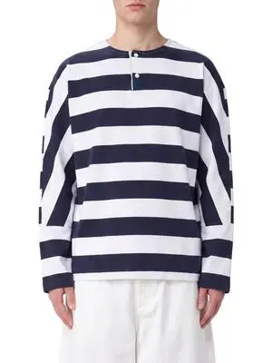 Jacquemus Striped Long-sleeve T-shirt In Pure Cotton With Henley Neckline - Blue