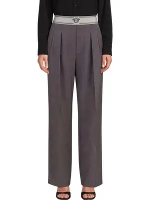 Versace Wool-blend Pleated Wide-leg Trousers - Grey