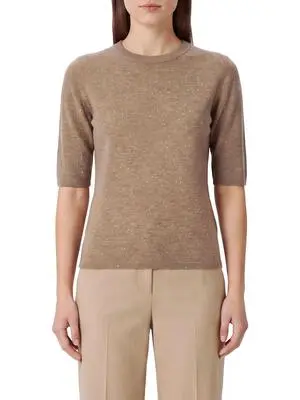 Fabiana Filippi Short-sleeved Slim Fit Wool Blend Crewneck Jumper - Coffee