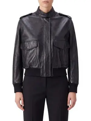 TOM FORD Tom Ford Lambskin Leather Bomber Jacket With High Neck And Epaulettes