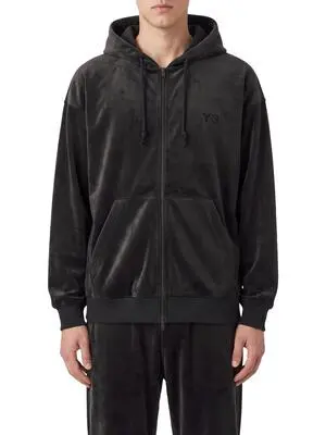 Y3 Velvet Zip-up Hoodie With Tone-on-tone Logo - Black