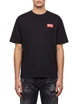DIESEL® Regular Fit Crew Neck Cotton T-shirt With Contrast Logo - Black