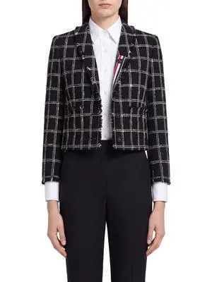 Thom Browne Check Pattern Cotton And Wool Blend Blazer With 4-bar Logo - Multicolor