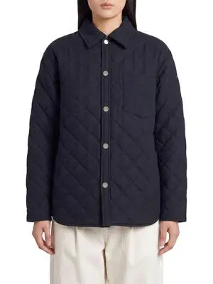 A.p.c. Quilted Wool Blend Shirt Jacket With Classic Collar - Blue