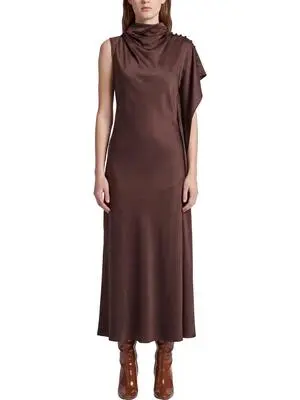Pinko Pinko Asymmetrical One-Shoulder Satin Midi Dress Cocoa