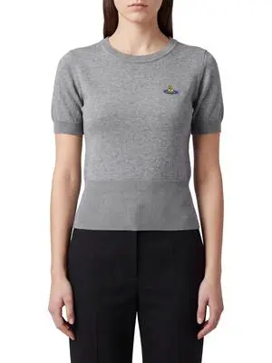 VIVIENNE WESTWOOD Slim Fit Cotton Cashmere Jumper With Orb Logo - Grey