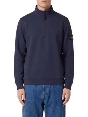 Stone Island Half-zip Cotton Sweatshirt With Compass Logo - Blue