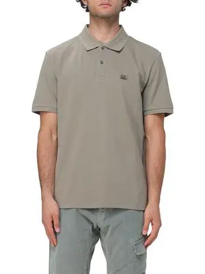 C.P. COMPANY Short-sleeve Stretch Cotton Polo Shirt With A Contrasting Logo Grey