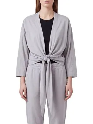 ZIGGY CHEN Draped V-neck Cardigan In Cotton With Tie Fastening