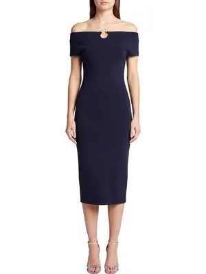 Alberta Ferretti Off-the-shoulder Midi Sheath Dress With Back Slit - Black