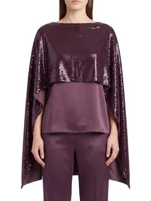 Alberta Ferretti Alberta Ferretti Sequin Cape With Tie Detail Brown