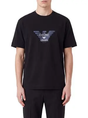 Emporio Armani Lyocell And Cotton Blend T-shirt With Eagle Logo - Black