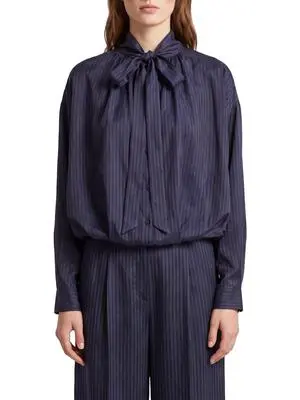 Dries Van Noten Striped Tie Neck Shirt - Brown