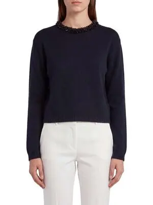 SEMICOUTURE Wool And Cashmere Crewneck Jumper With Crystal Embellishments - Black