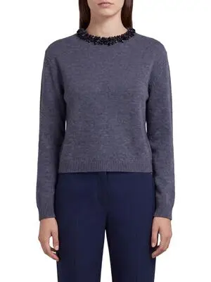 SEMICOUTURE Wool And Cashmere Crewneck Jumper With Crystal Embellishments - Grey