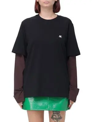 COURREGES Courrèges Long-Sleeved Cotton T-Shirt With Contrast Logo