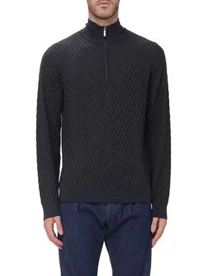 Emporio Armani Slim Fit Chevron Virgin Wool Quarter Zip Jumper - Navy