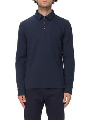 ZANONE Long-sleeve Cotton Polo Shirt With Ribbed Collar And Three Buttons Blue