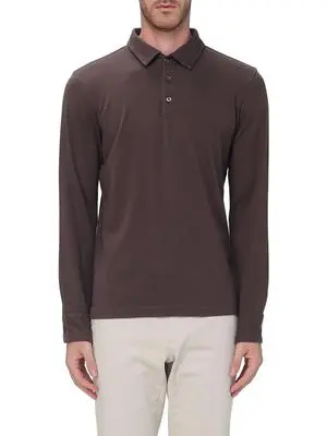 ZANONE Long-sleeve Cotton Polo Shirt With Ribbed Collar And Three Buttons Ebony