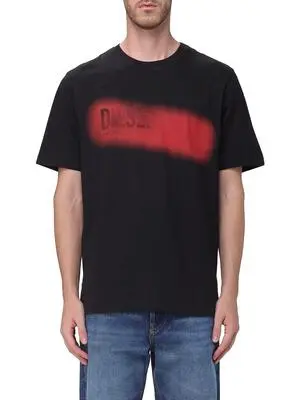 DIESEL® Relaxed Fit Crewneck Cotton T-shirt With Contrasting Logo Print - Black
