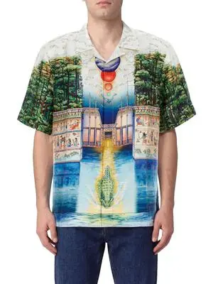 Casablanca Short-sleeved Graphic Print Silk Shirt With Cuban Collar - Multicolor