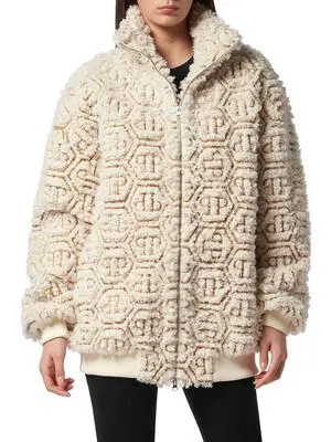 PHILIPP PLEIN Philipp Plein Cropped High-Neck Fleece Jacket With Hexagon Logo