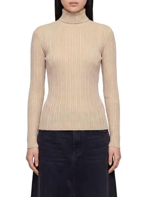 Fabiana Filippi Slim Fit Long-sleeved Ribbed Turtleneck Sweater - Gold