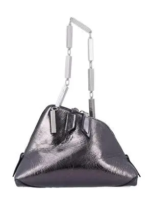 Attico La Scala Crackled Leather Mini Handbag With Metallic Handle Grey