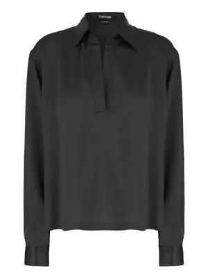 TOM FORD Silk Satin Polo Shirt - Black