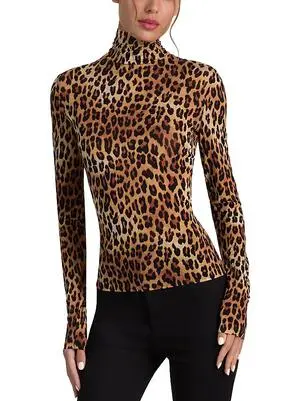 Alice + Olivia Delaina Turtleneck Top - Spotted Leopard