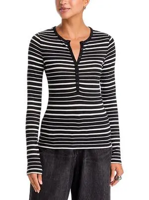 Rag & Bone Striped Long Sleeve Henley - Black Multi