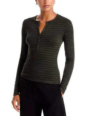 Rag & Bone The Knit Stripe Long Sleeve Henley - Olive Multi