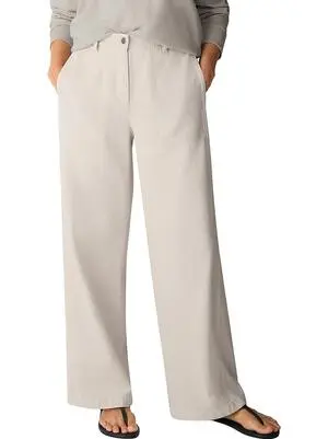 Eileen Fisher High Waisted Wide Leg Full Length Pants - Plaster