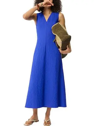 Whistles Textured V-neck Midi Dress - Blue