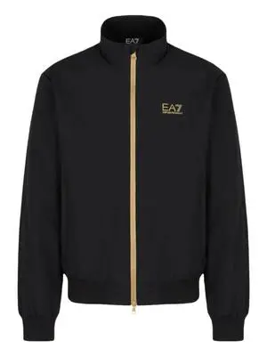 EA7 Logo Printed Zipped Jacket - Black