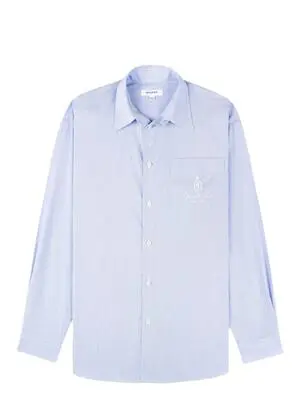 SPORTY  RICH Sporty & Rich Striped Embroidered Shirt - Blue