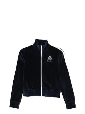 SPORTY  RICH Sporty & Rich Velour Zip-up Track Jacket With Striped Sleeves - No