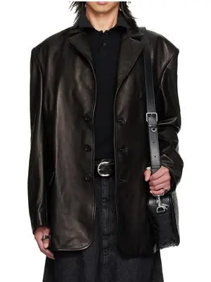 LU'U DAN Oversized Tailored Leather Blazer - Black