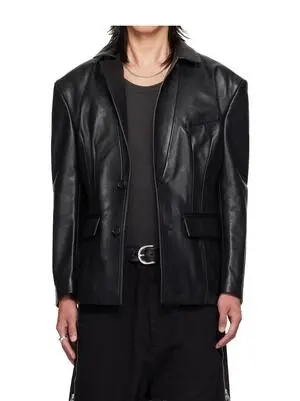 LU'U DAN Belted Leather Suit Jacket - Black