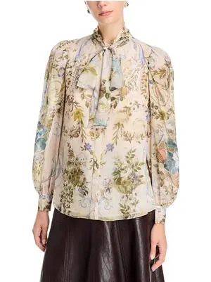 Kobi Halperin Beau Printed Tie Neck Blouse - Ivory Multi