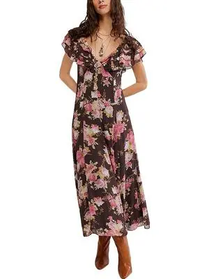 Free People Forsythia Printed Maxi Dress - Deep Fudge